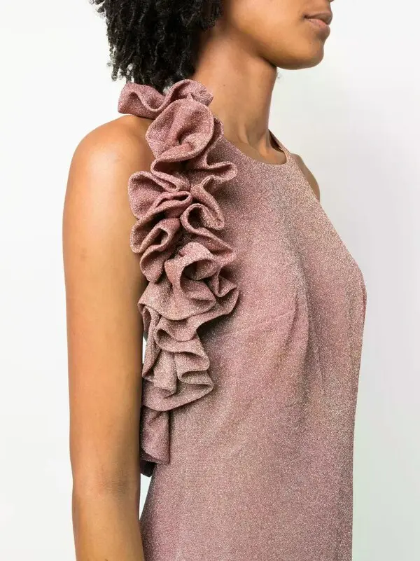 RAYANE BACHA Metallic Ruched Halterneck Maxi Dress
