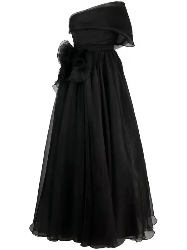 ANA RADU One-shoulder Draped Maxi Dress - Black