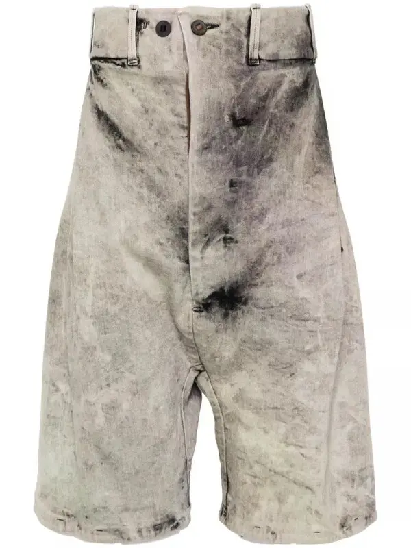 Boris Bidjan Saberi Acid Wash Denim Drop Crotch Shorts - Grey