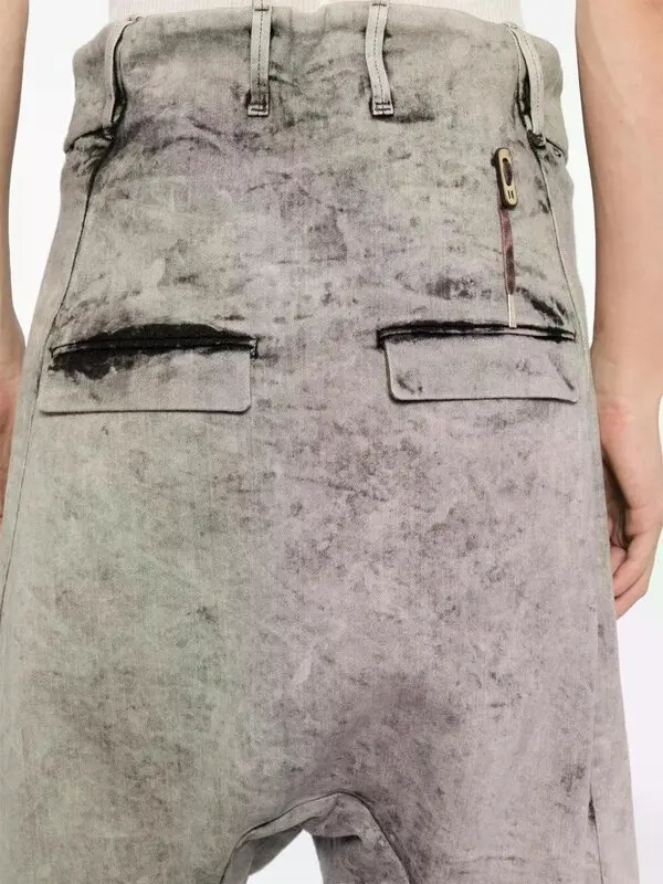 Boris Bidjan Saberi Acid Wash Denim Drop Crotch Shorts