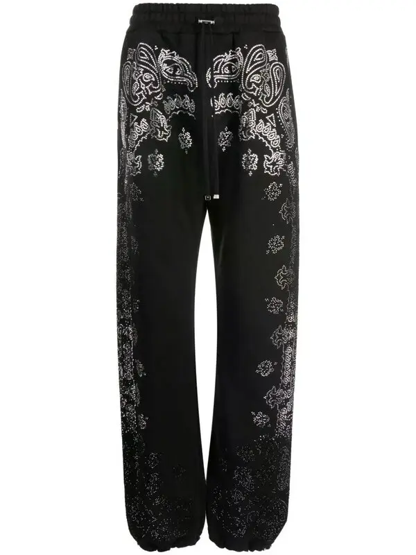 Amiri Crystal Embellished Bandana Print Cotton Track Pants - Black