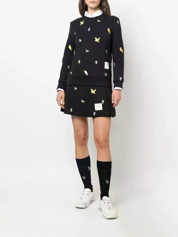 Thom Browne Embroidered A-line Skirt - Blue