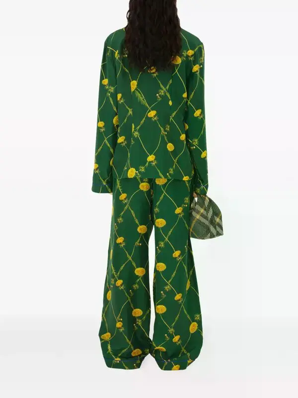 Burberry Dandelion Floral-print Silk Flared Trousers