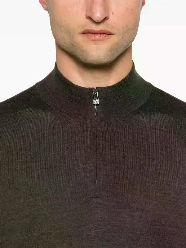 Corneliani Wool Zip Neck Sweater - Brown