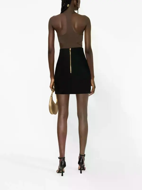 Balmain High-waisted Wool Miniskirt With Gold-tone Buttons