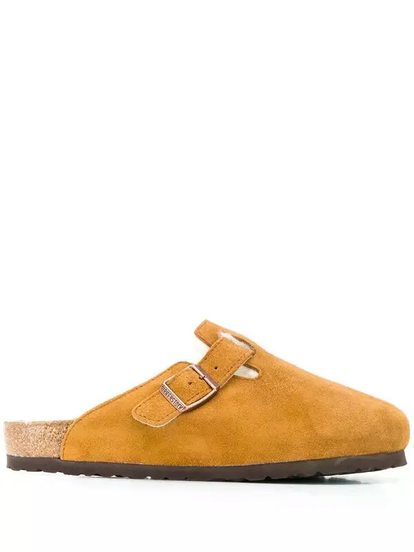 BIRKENSTOCK Shearling Lined Suede Slippers - Brown