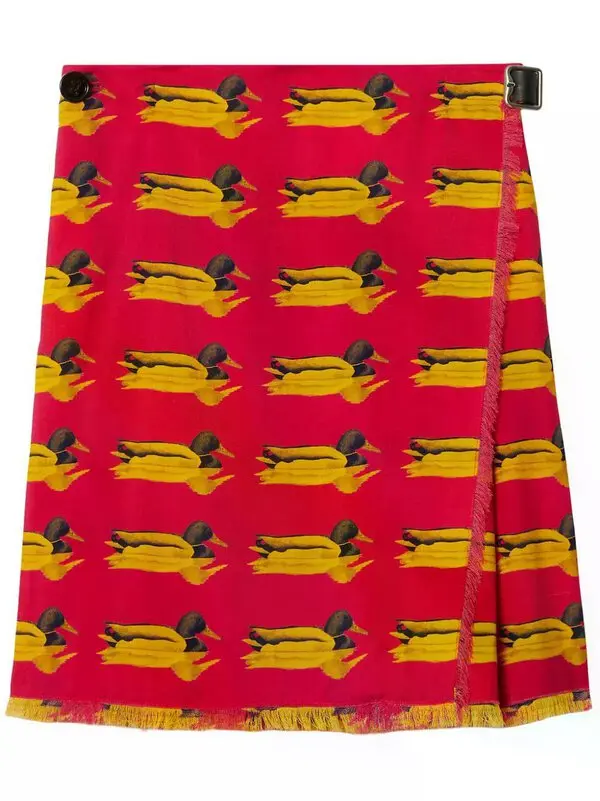 Burberry Wool Miniskirt With Graphic Duck Print - Red