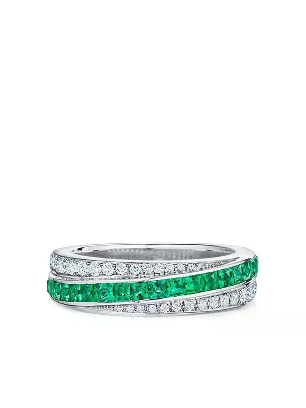 Kwiat 18kt White Gold Diamond And Emerald Band - Silver