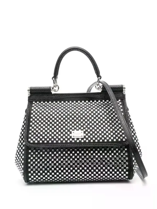 Dolce & Gabbana Medium Sicily Tote Bag With Crystal Embellishment - Black