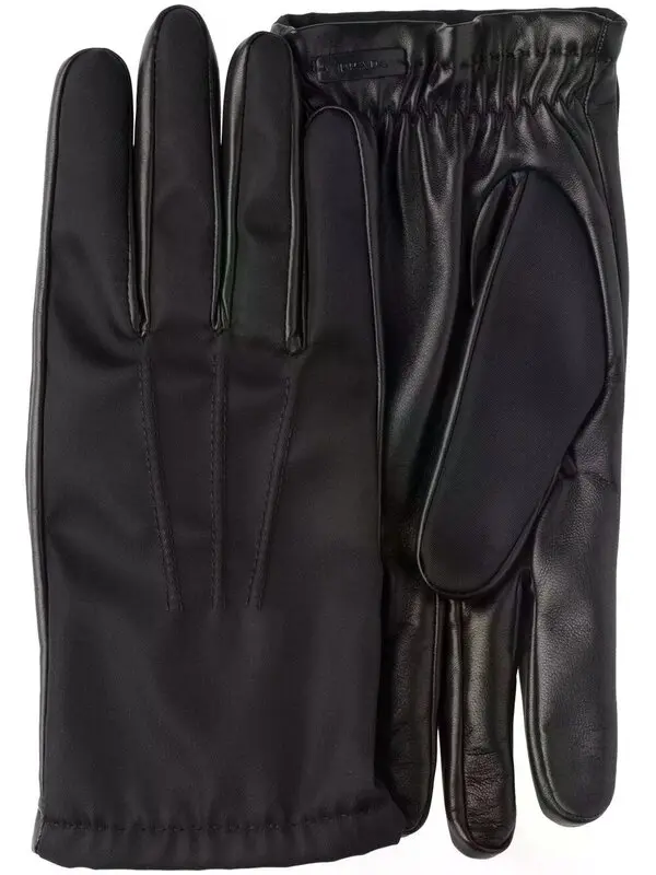 Prada Logo-plaque Panelled Gloves - Black