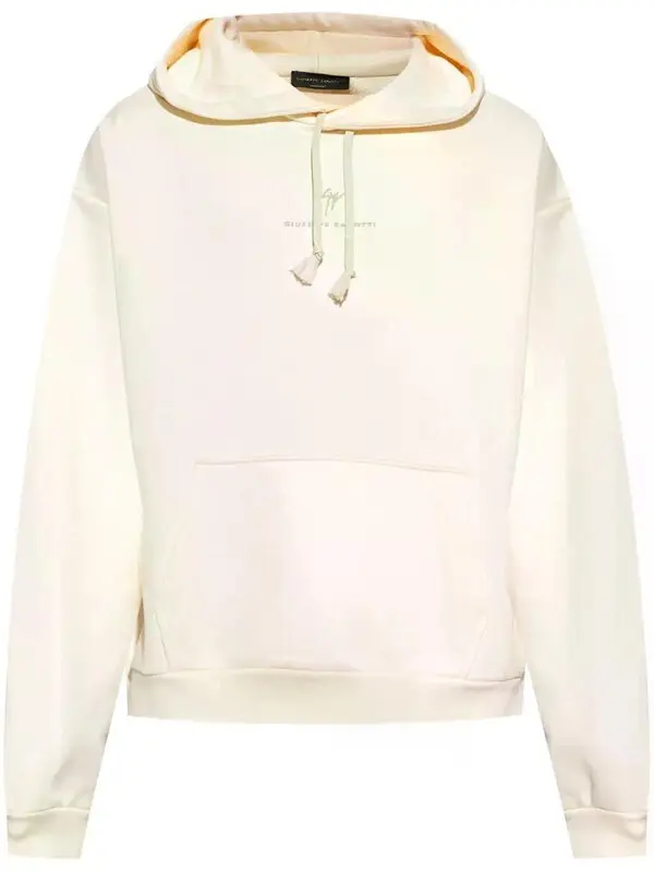 GIUSEPPE ZANOTTI Logo-embroidered Drawstring Hoodie - Neutrals