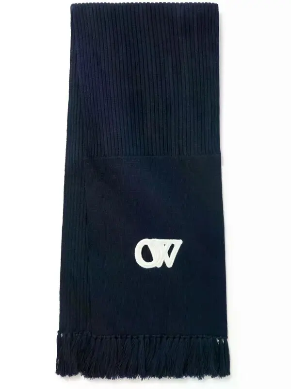 Off-White Ow-motif Wool Scarf - Black