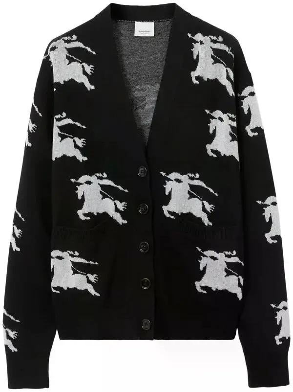 Burberry Ekd Intarsia-knit Cardigan - Black