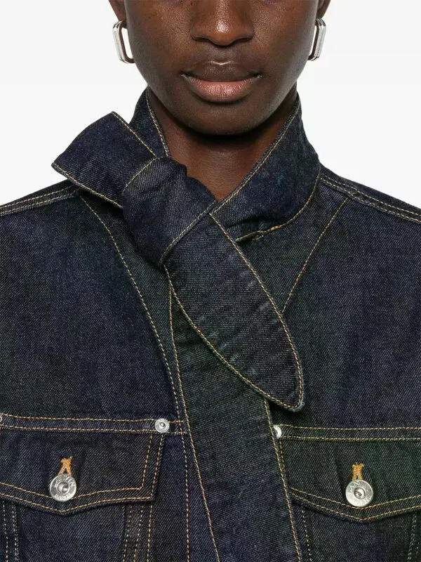 LANVIN Indigo Denim Pussy-bow Collar Jacket