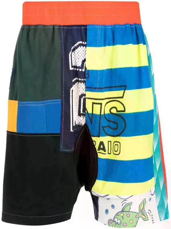 Amen Patchwork Cotton Jersey Track Shorts - Multicolour