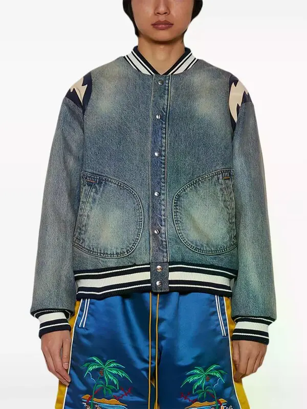 Rhude Lightening Denim Bomber Jacket