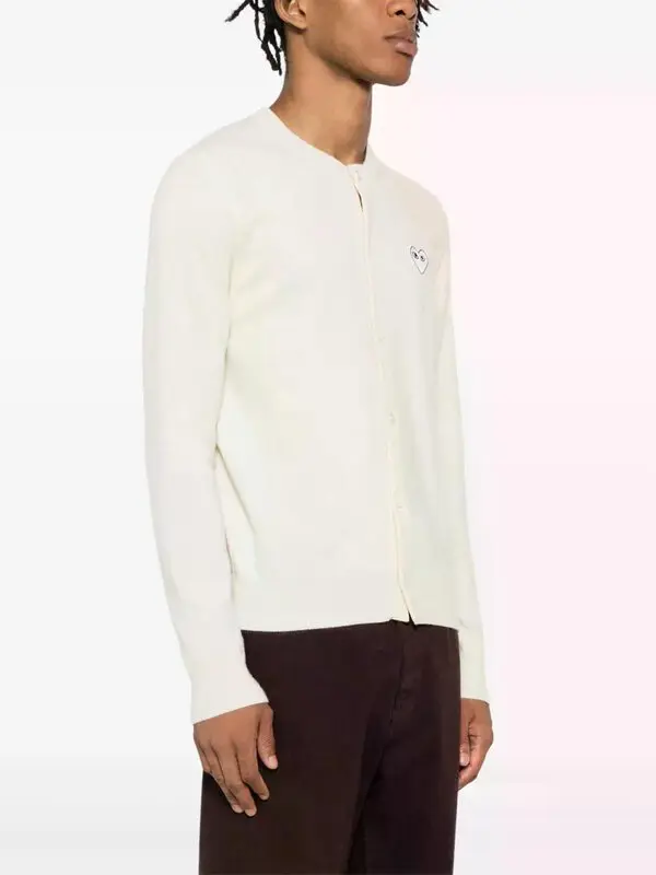 Play Comme Des Garcon Wool Cardigan With Heart Applique - Neutrals