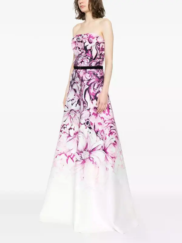 SAIID KOBEISY Floral-print Strapless Gown