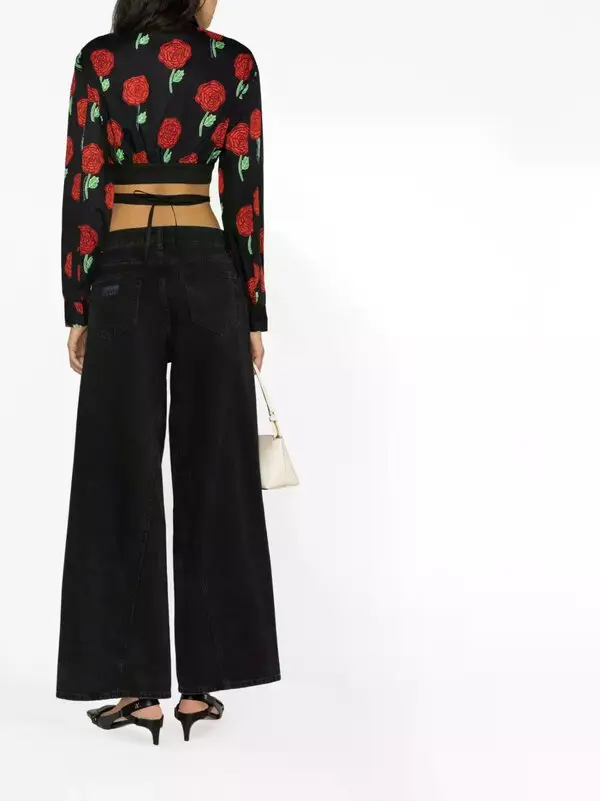 Versace Cropped Floral Print Blouse