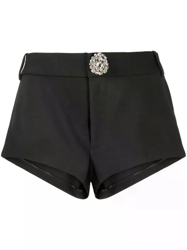 AREA Crystal-embellished Virgin Wool Mini Shorts - Black