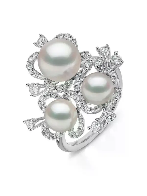 Yoko London 18k White Gold Akoya Pearl And Diamond Cocktail Ring - Silver