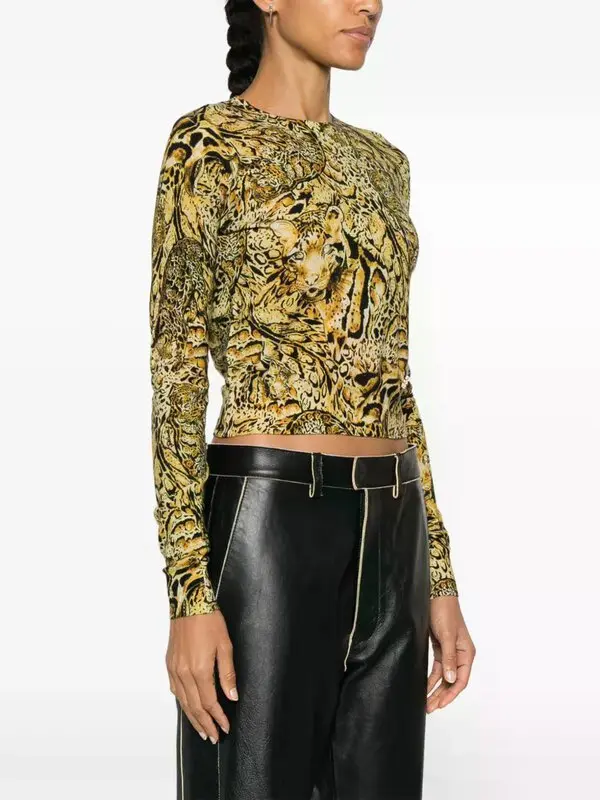 Just Cavalli Leopard Print Cropped Wool Blend Sweater