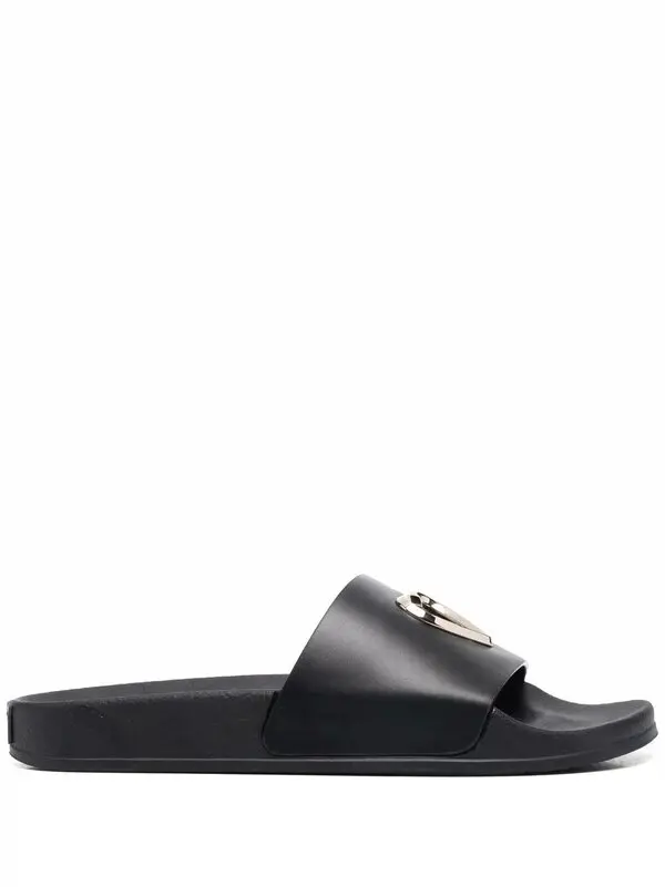 Red Valentino Heart Plaque Flat Slides - Black