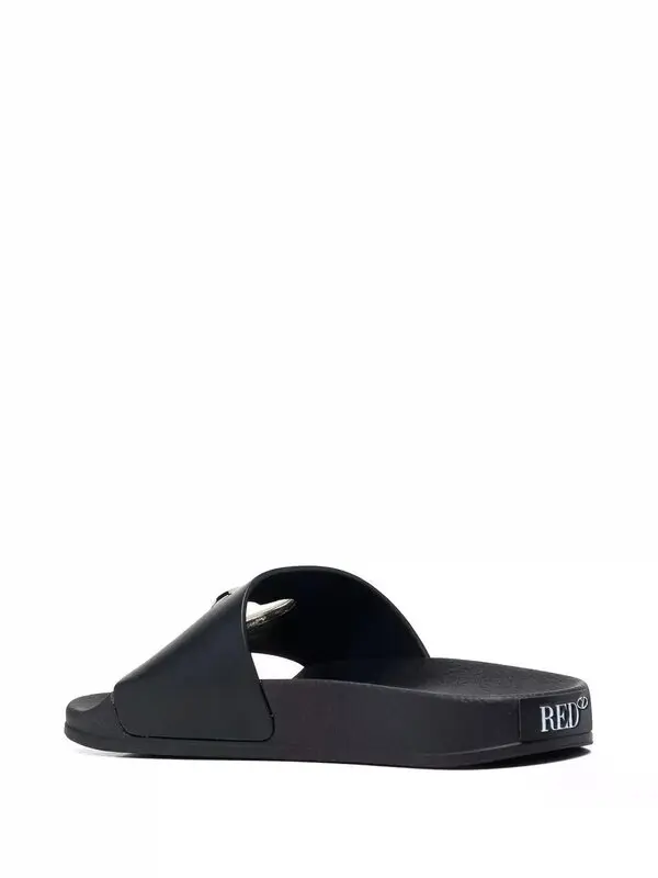 Red Valentino Heart Plaque Flat Slides - Black