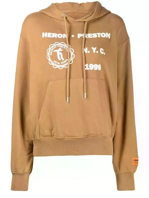 Heron Preston Medieval Heron-print Cotton Hoodie - Brown