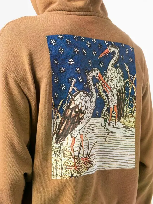 Heron Preston Medieval Heron-print Cotton Hoodie - Brown