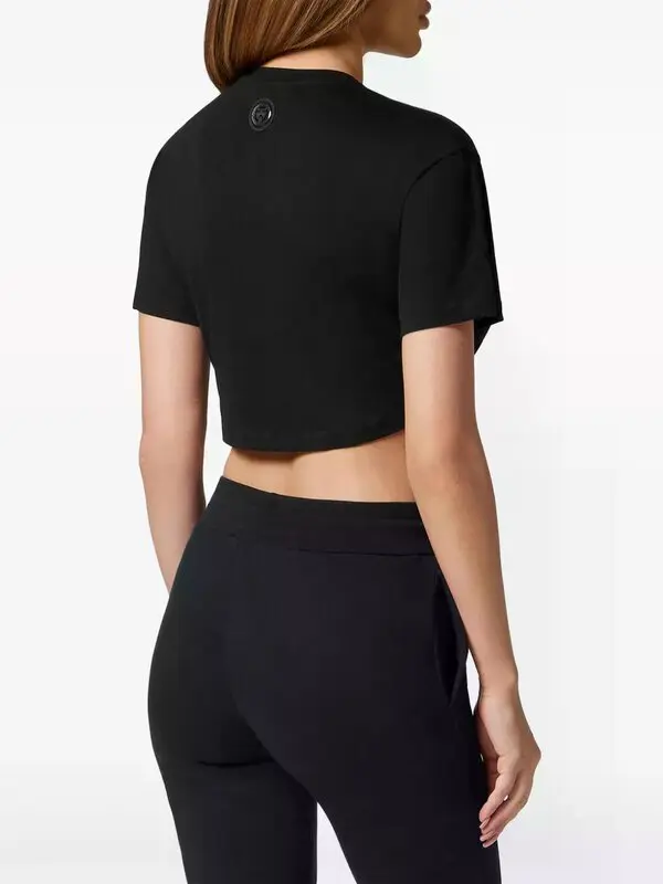 PLEIN SPORT Logo Print Cropped Cotton T-shirt - Black