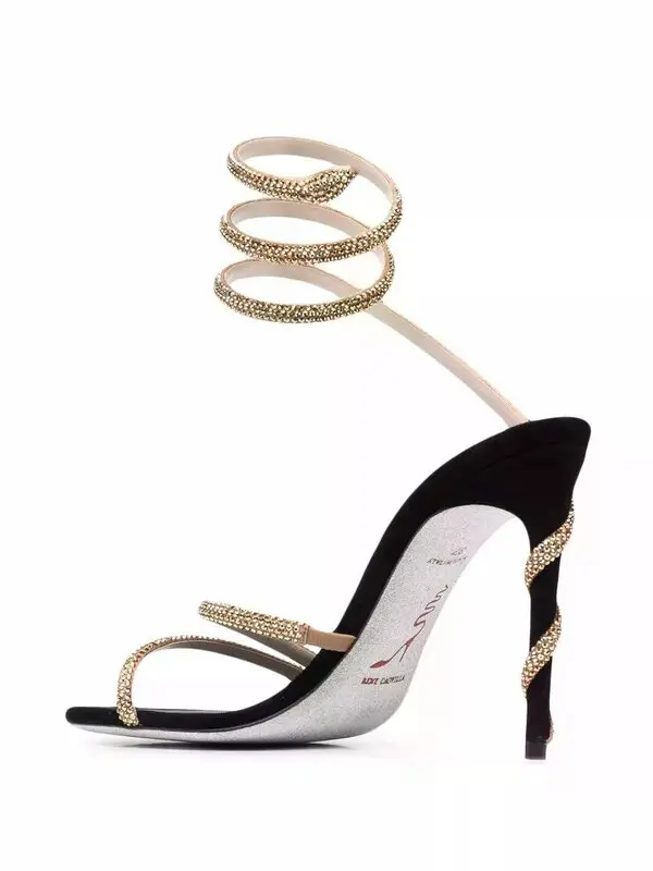Rene Caovilla Margot 105mm Jewelled Snake Sandals - Black
