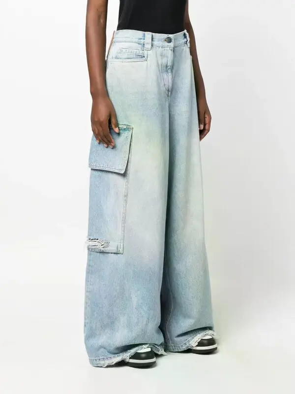 Palm Angels Ripped Detail Wide-leg Jeans