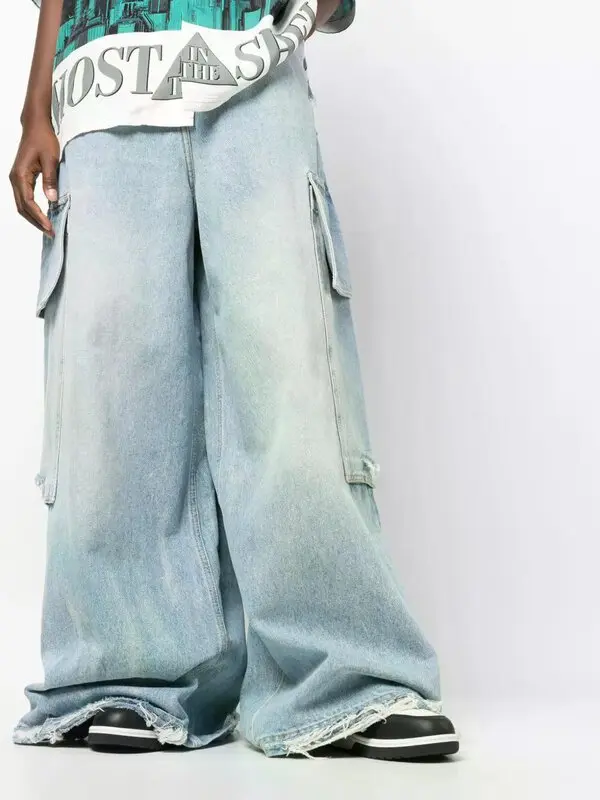 Palm Angels Ripped Detail Wide-leg Jeans
