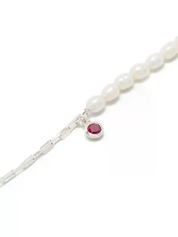 DOWER & HALL Luna Pearl And Garnet Drop Bracelet In Sterling
