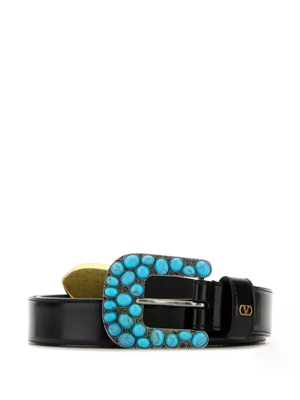 Valentino Garavani Vlogo Signature Brushed Calfskin Belt - Black
