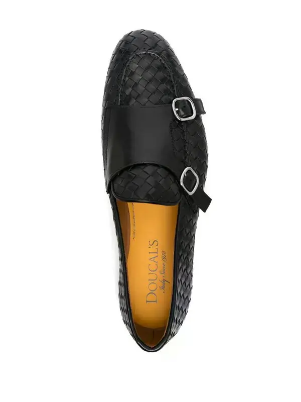 DOUCAL'S Interwoven Leather Double Buckle Monk Shoes - Black