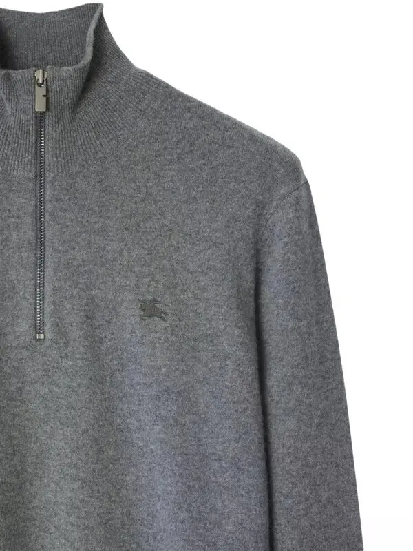 Burberry Logo Cashmere Blend Quarter Zip Sweater - Grey