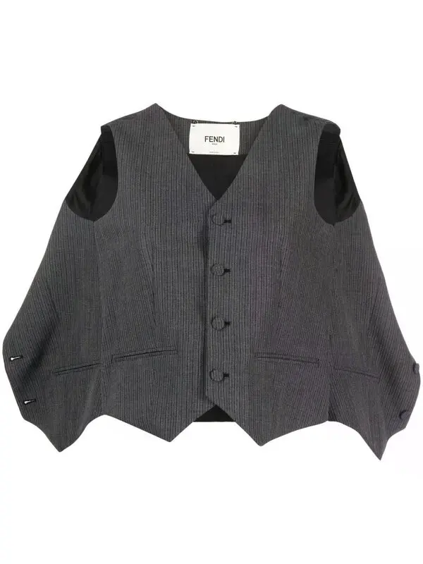 Fendi Deconstructed Pinstripe Wool Waistcoat - Grey