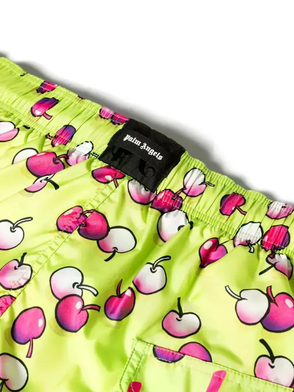 Palm Angels Cherry-print Swimming Shorts - Green