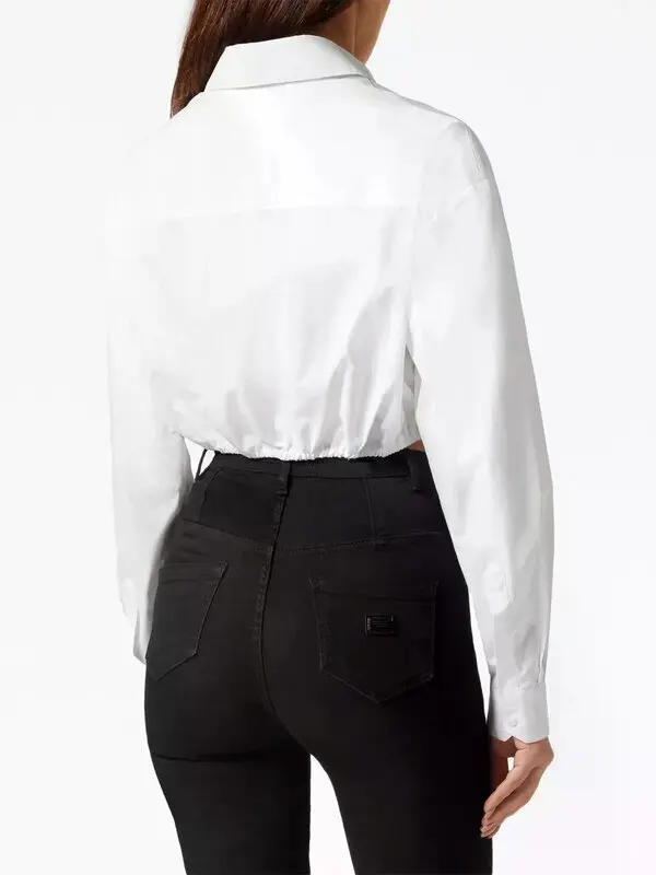 Philipp Plein Cropped Ruffled Cotton Shirt With Crystal Embellishment