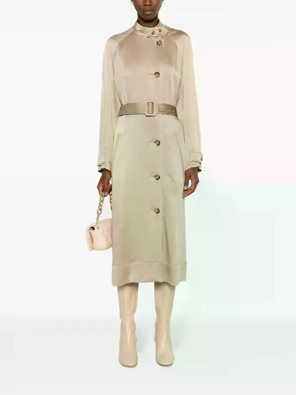 10 CORSO COMO Double-breasted Belted Satin Coat - Neutrals