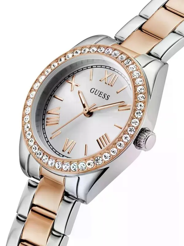 Guess Stainless Steel Watch With Crystal-encrusted Bezel And Link Bracelet - Silver