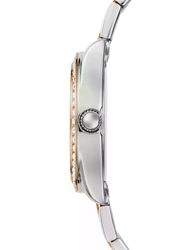 Guess Stainless Steel Watch With Crystal-encrusted Bezel And Link Bracelet