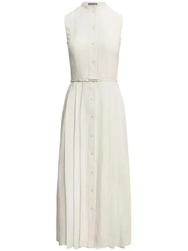 Ralph Lauren Pleated Belted Midi Dress - Neutrals
