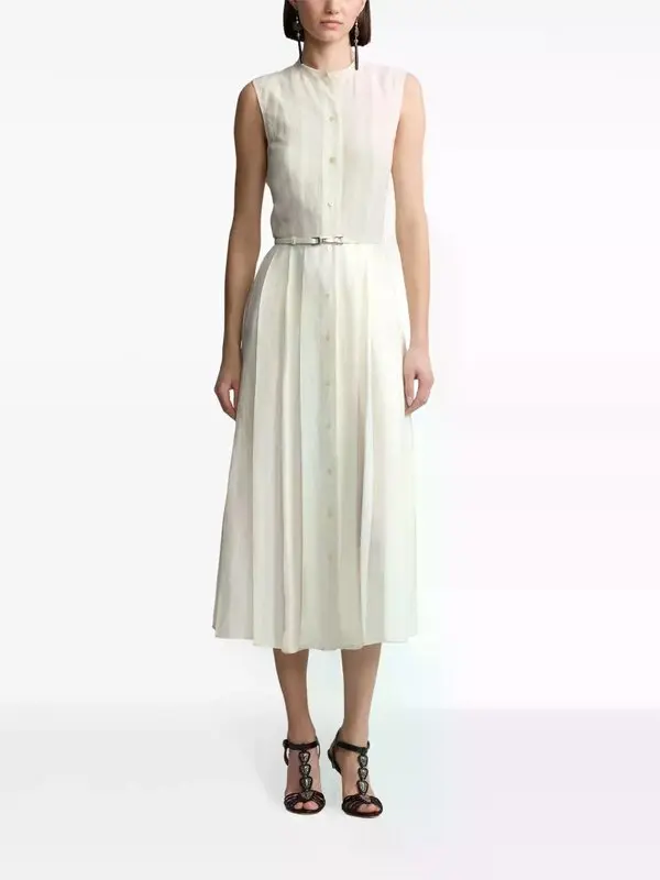 Ralph Lauren Pleated Belted Midi Dress - Neutrals