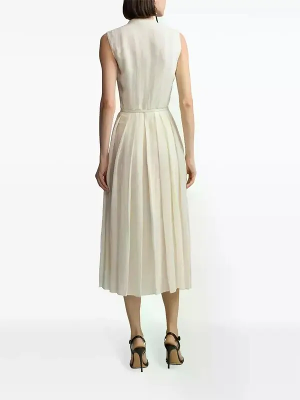 Ralph Lauren Pleated Belted Midi Dress - Neutrals