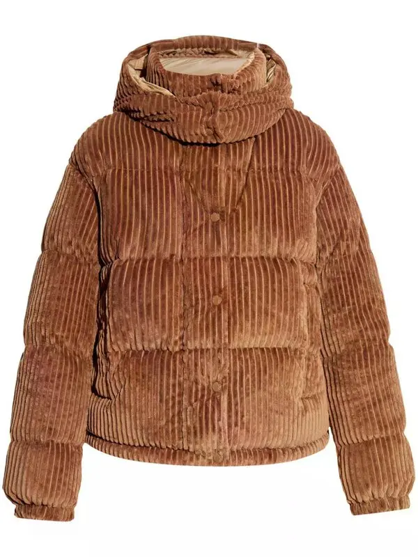 Moncler Corduroy Puffer Jacket With Logo Patch