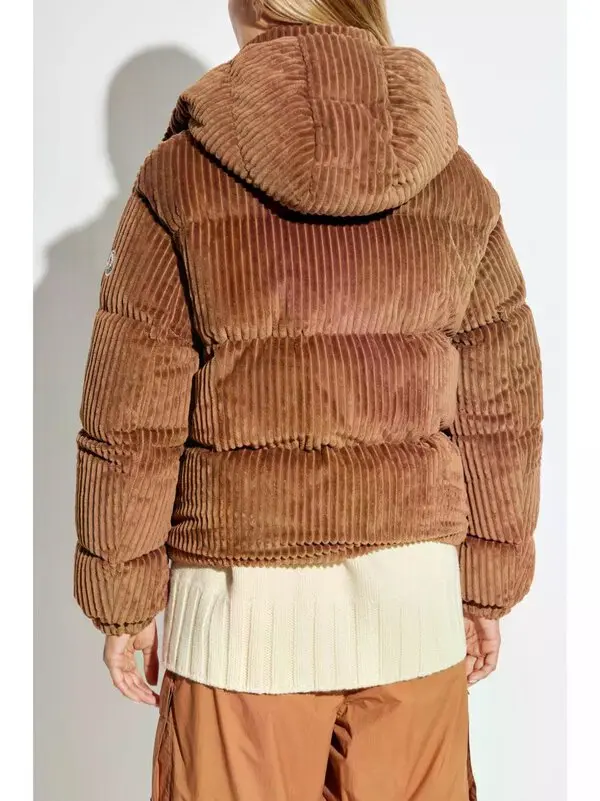 Moncler Corduroy Puffer Jacket With Logo Patch