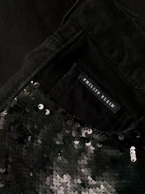 Philipp Plein High-waisted Sequinned Ripped Jeans